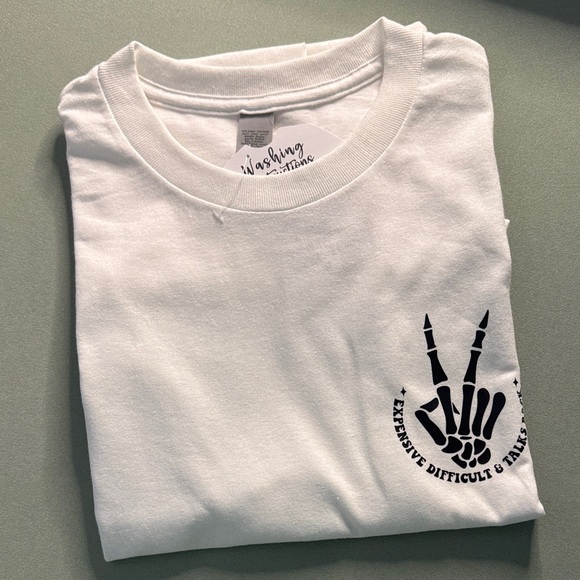 Tops | Expensive Difficult Talks Back White Graphic Tee With Black ...
